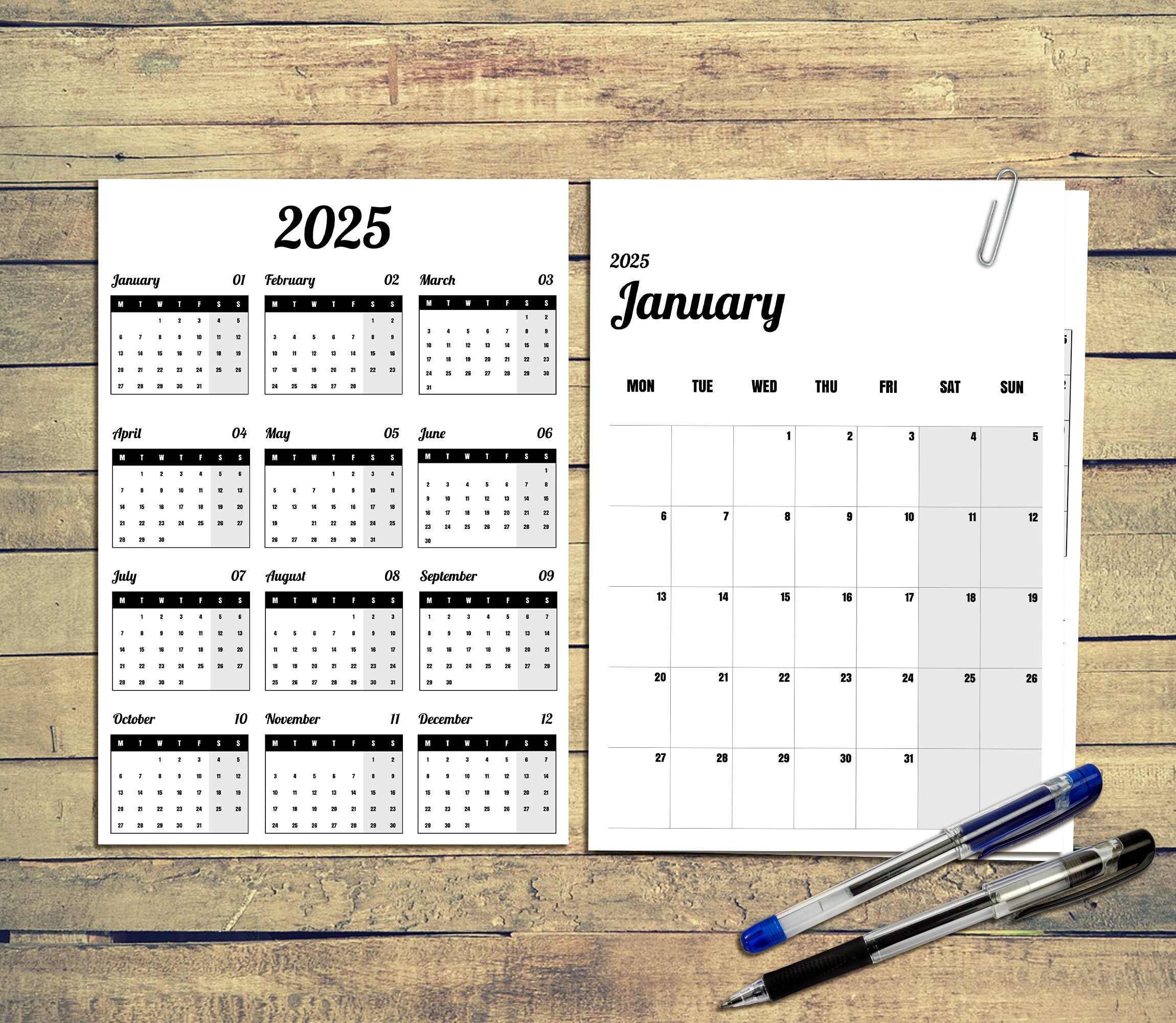 Letter, 2025 Printable Dated Planner, Download PDF, Calender Grey ...