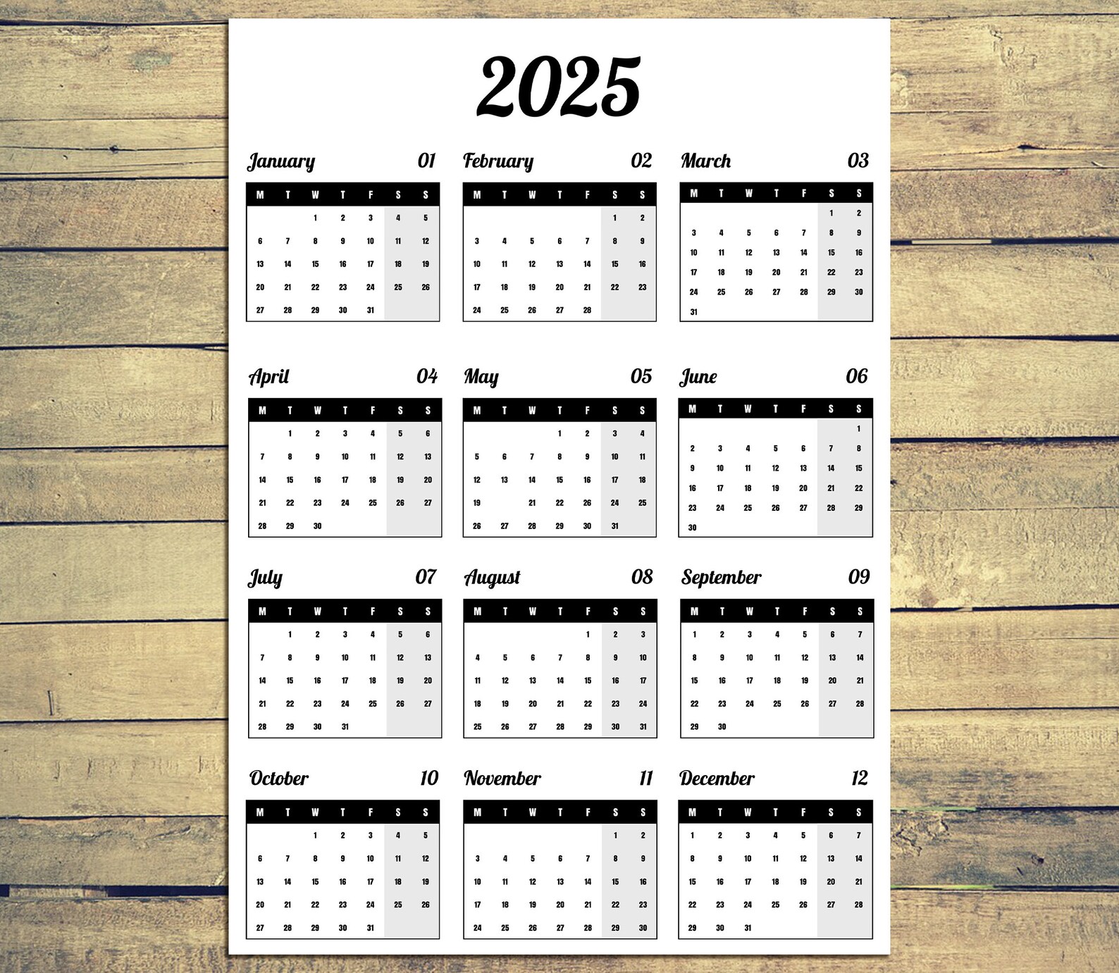 Letter, 2025 Printable Dated Planner, Download PDF, Calender Grey ...
