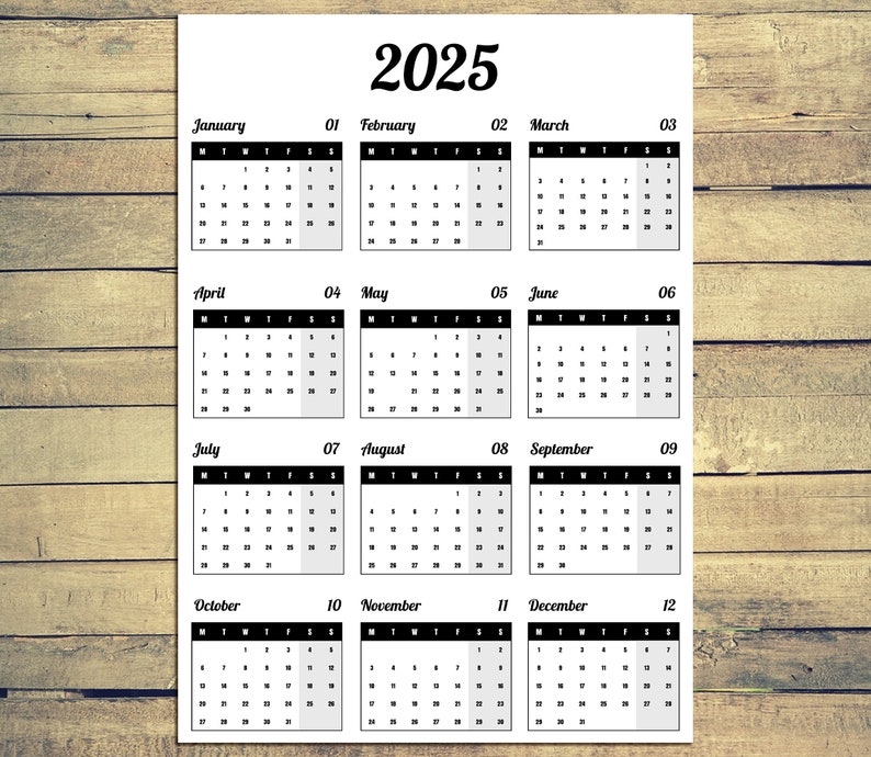 Letter, 2025 Printable Dated Planner, Download PDF, Calender Grey ...