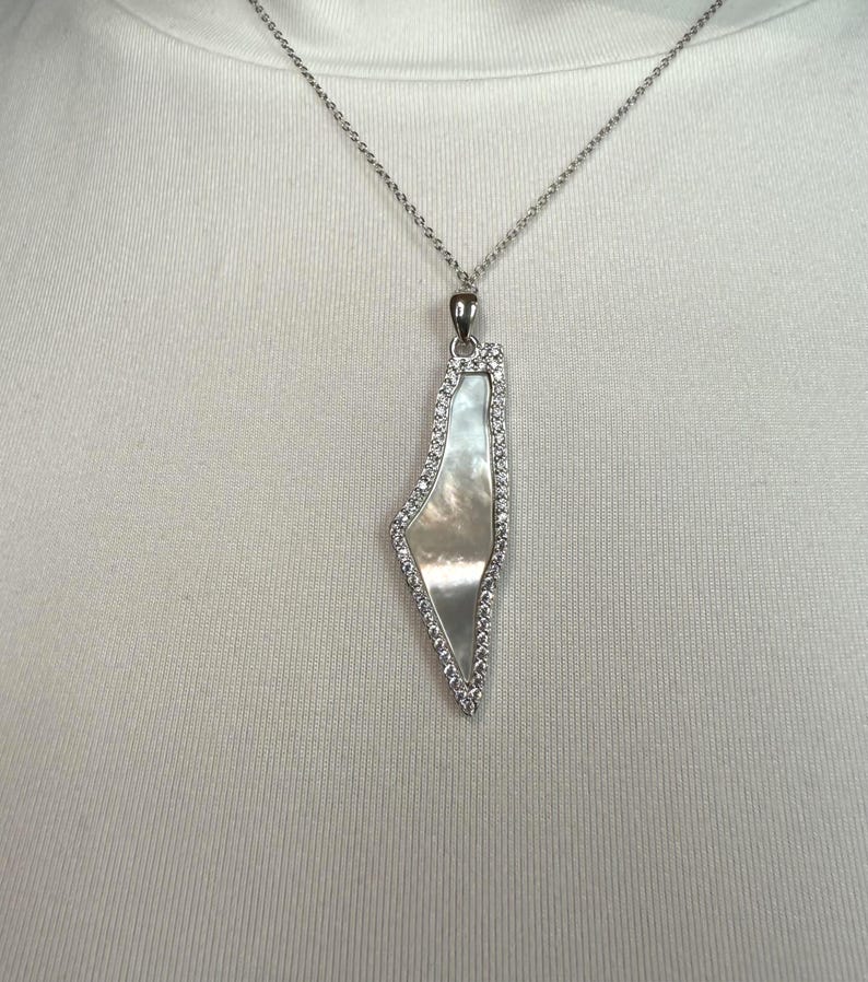 Palestine Map Necklace Mother of Pear Crystal Sterling Silver ...