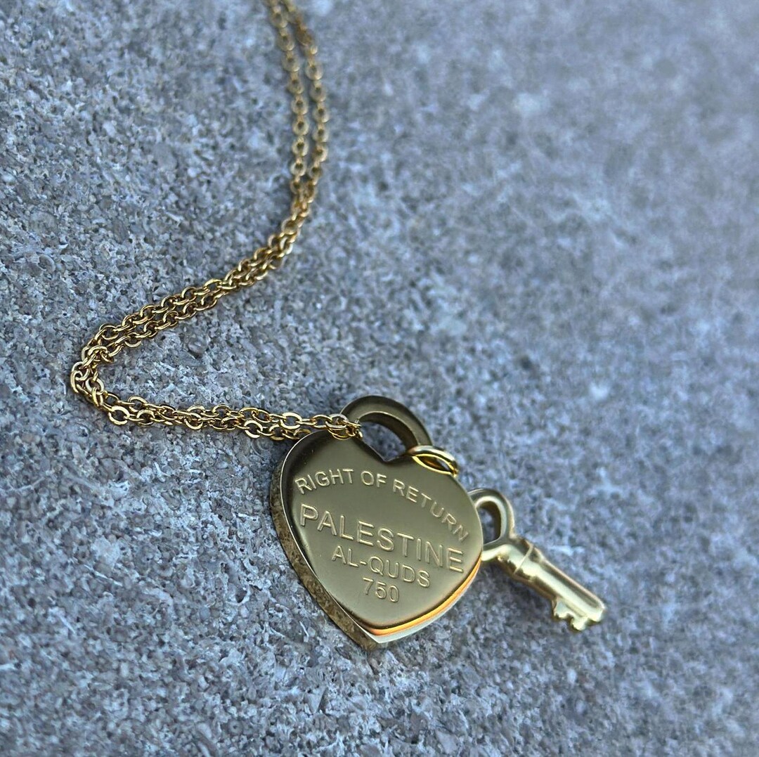 18K Gold Plated Palestine Necklace With Heart and Key Pendant Charm ...