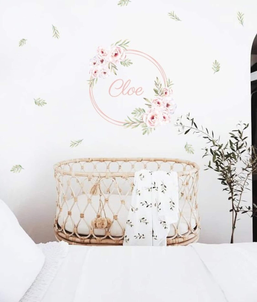 Custom Name Wall Decals/ Peony Decal/ Frame With Flowers Decals/ Flower ...