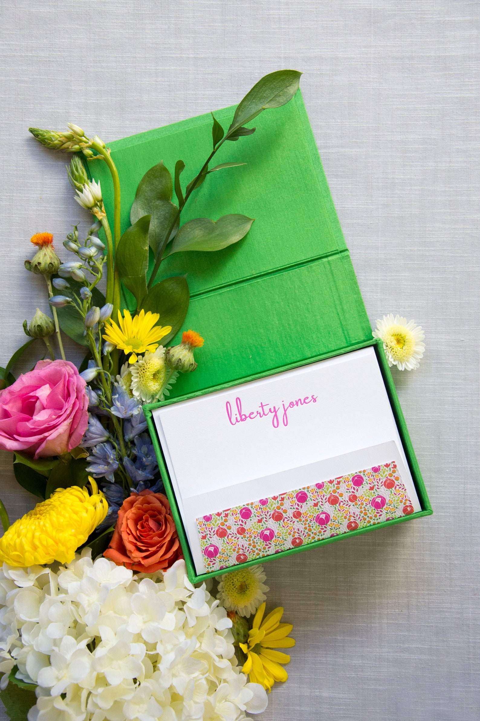 Petite Green Letterpress Silk Stationery Box P26 | Etsy