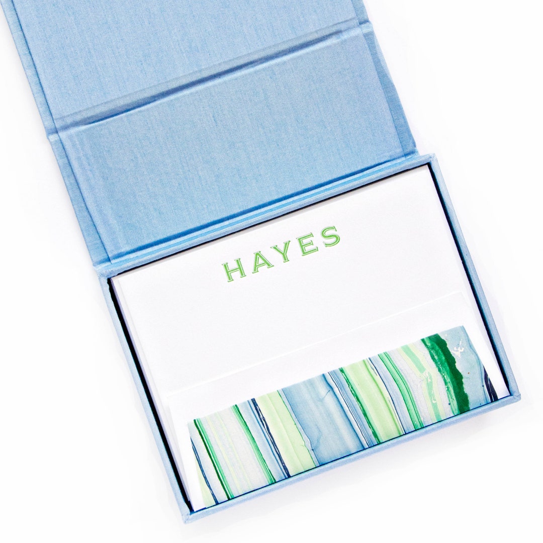 Personalized Petite Light Blue Letterpress Silk Stationery Box - P23 ...