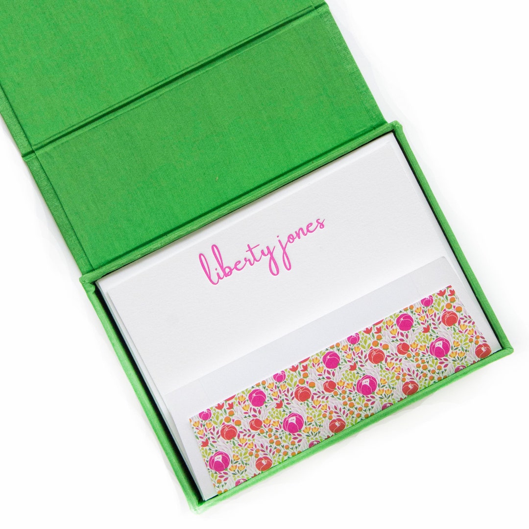 Petite Green Letterpress Silk Stationery Box - P26 - Etsy