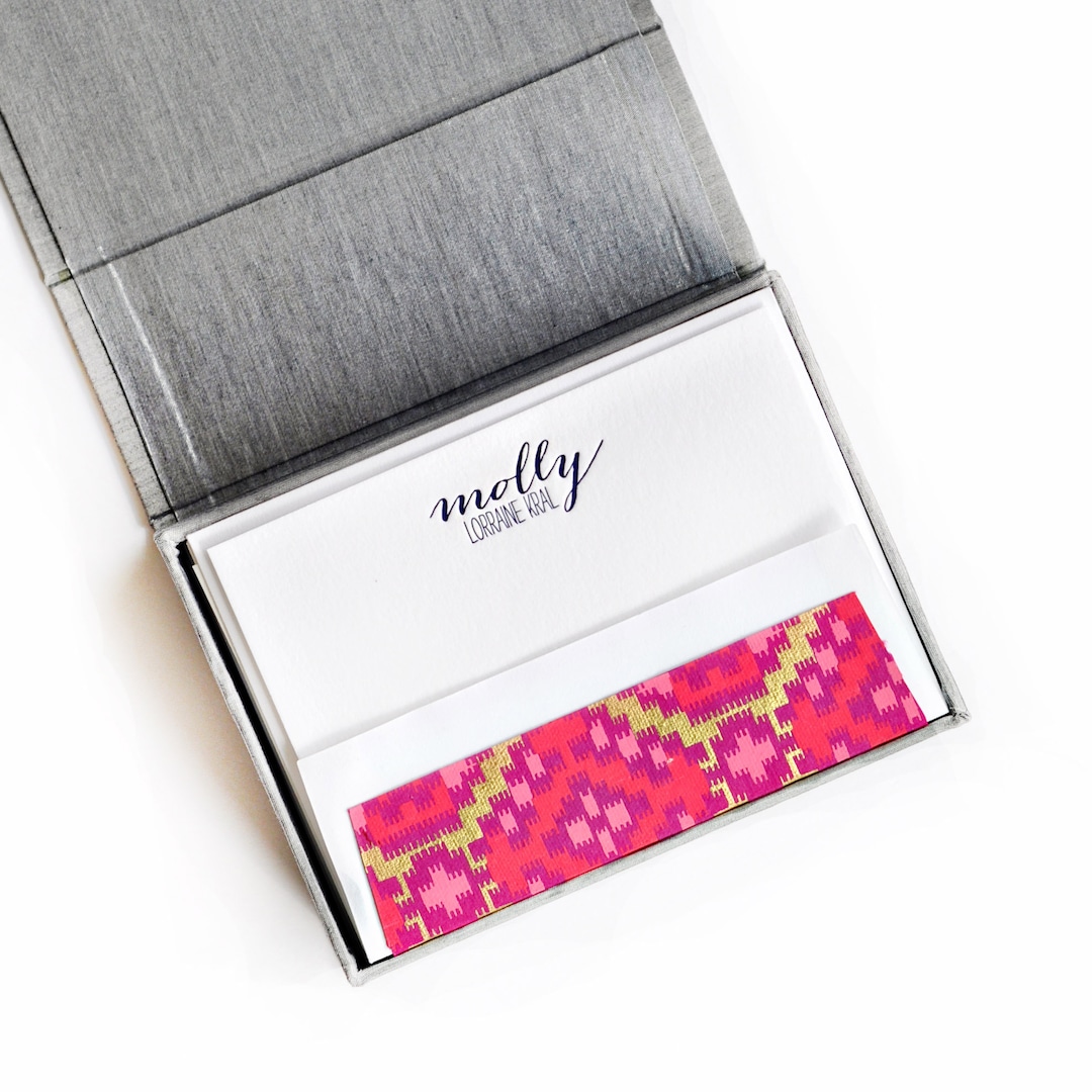 Personalized Petite Silver Letterpress Silk Stationery Box - P7 ...