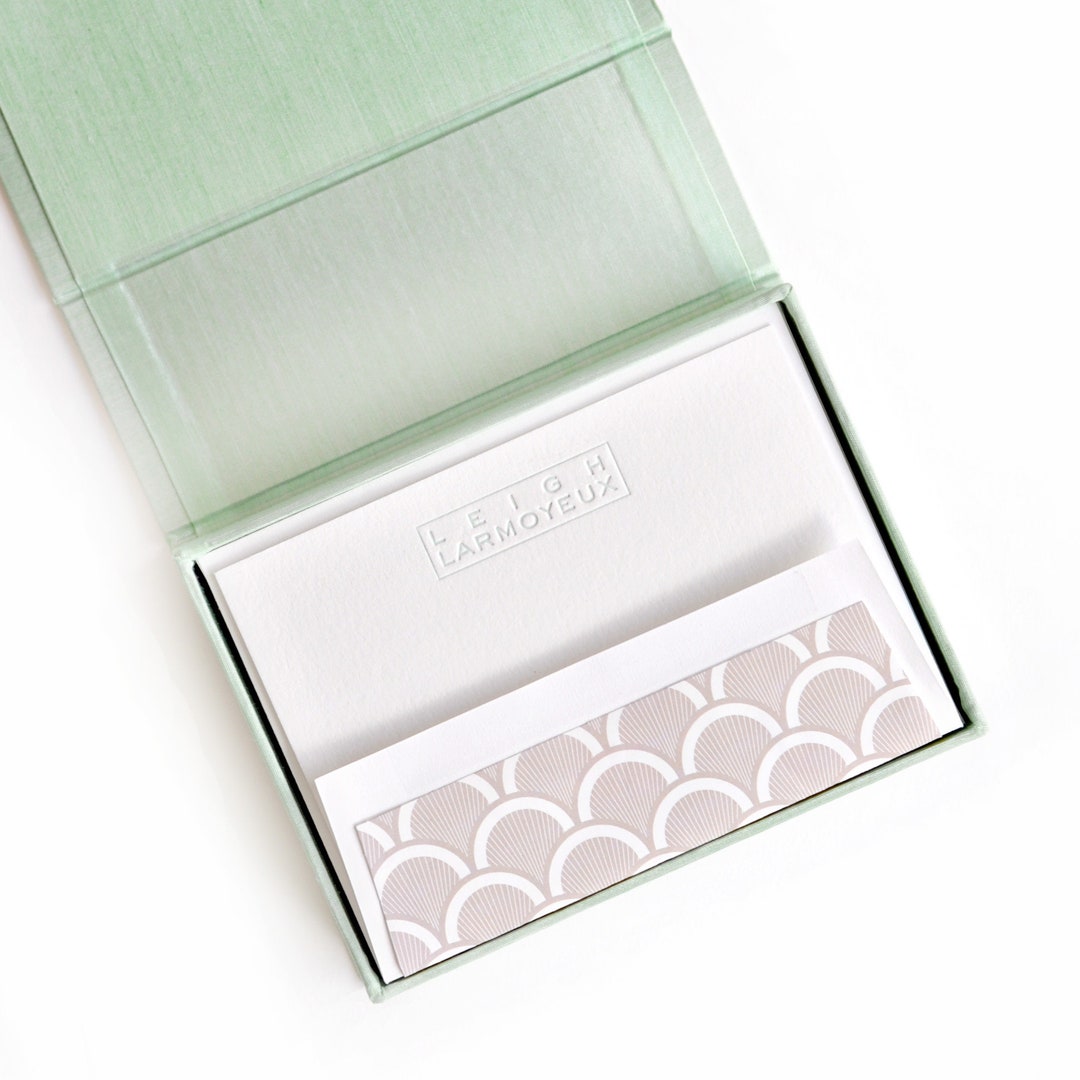 Personalized Petite Seafoam Letterpress Silk Stationery Box - P14 ...