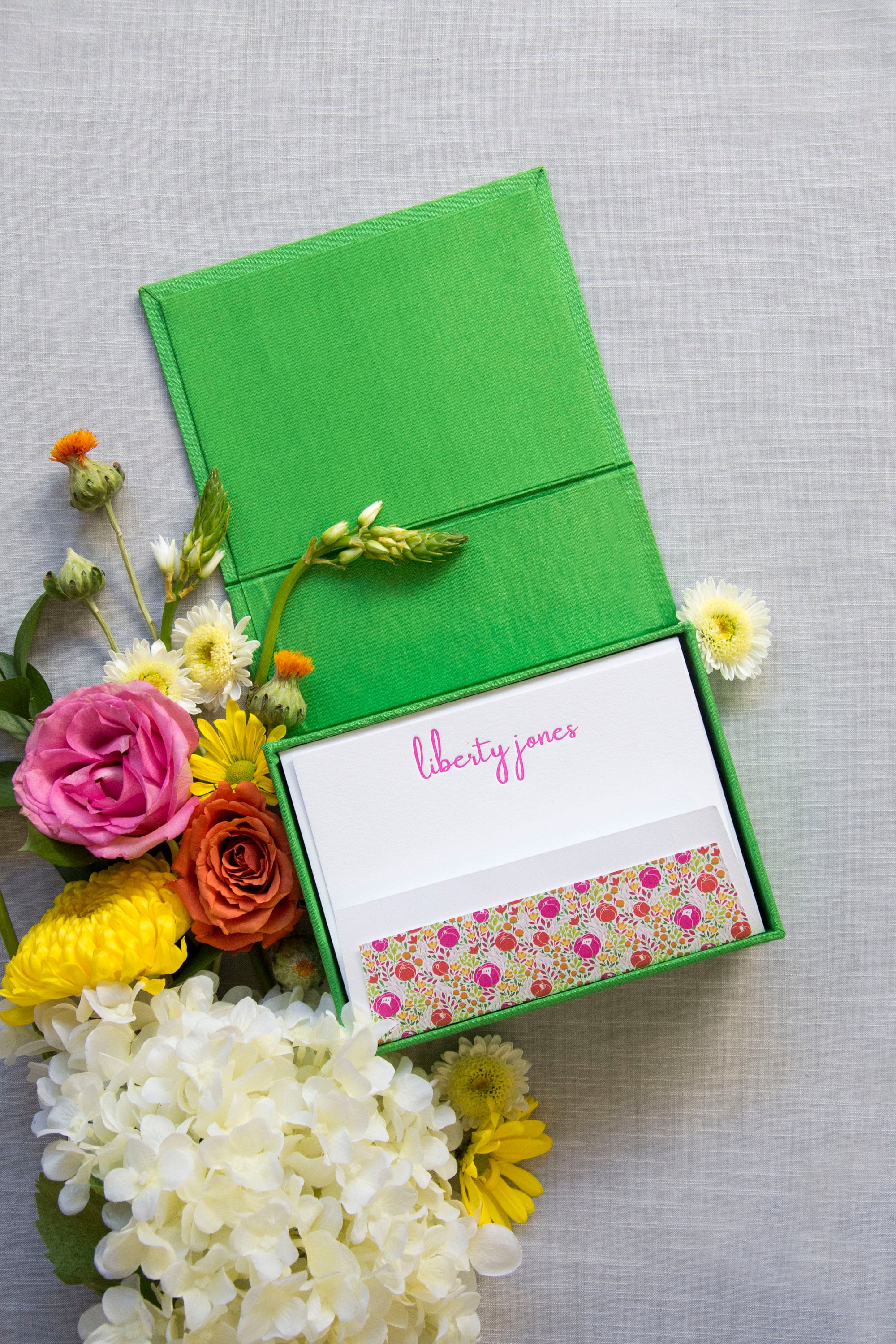Petite Green Letterpress Silk Stationery Box P26 | Etsy