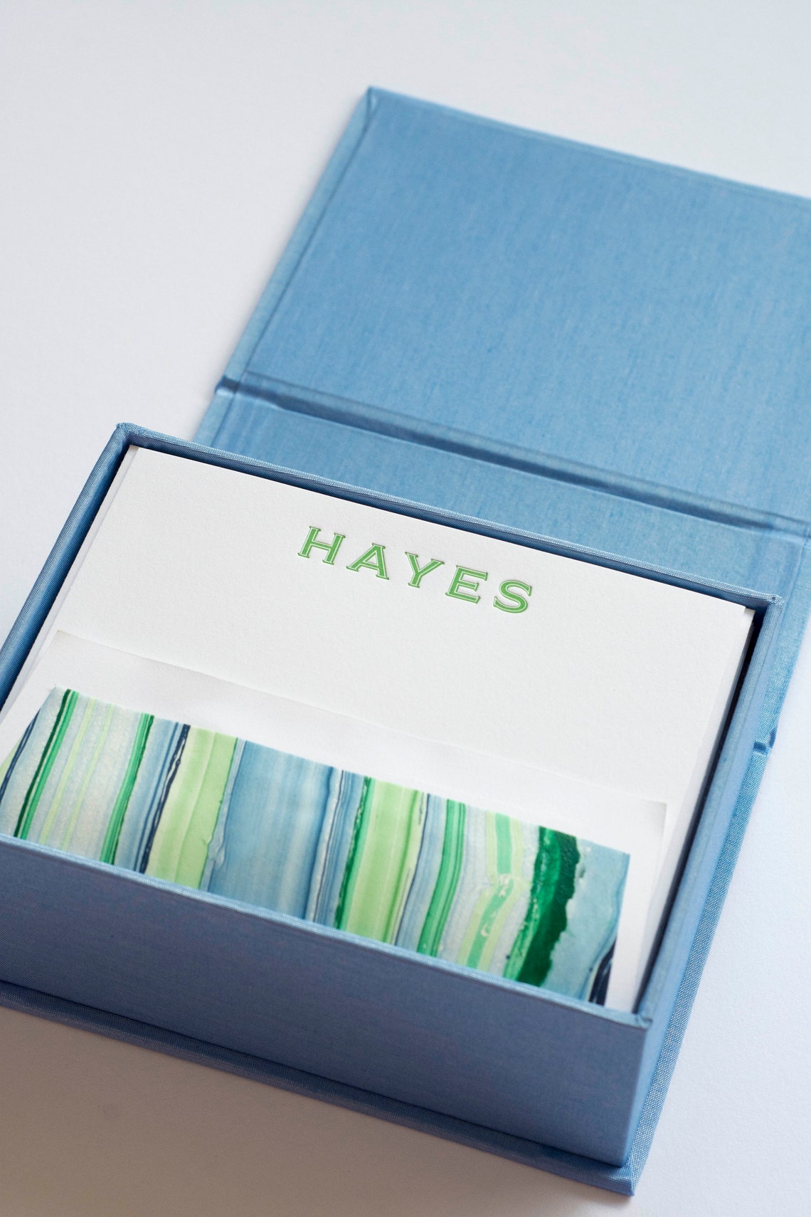 Personalized Petite Light Blue Letterpress Silk Stationery Box - P23 ...