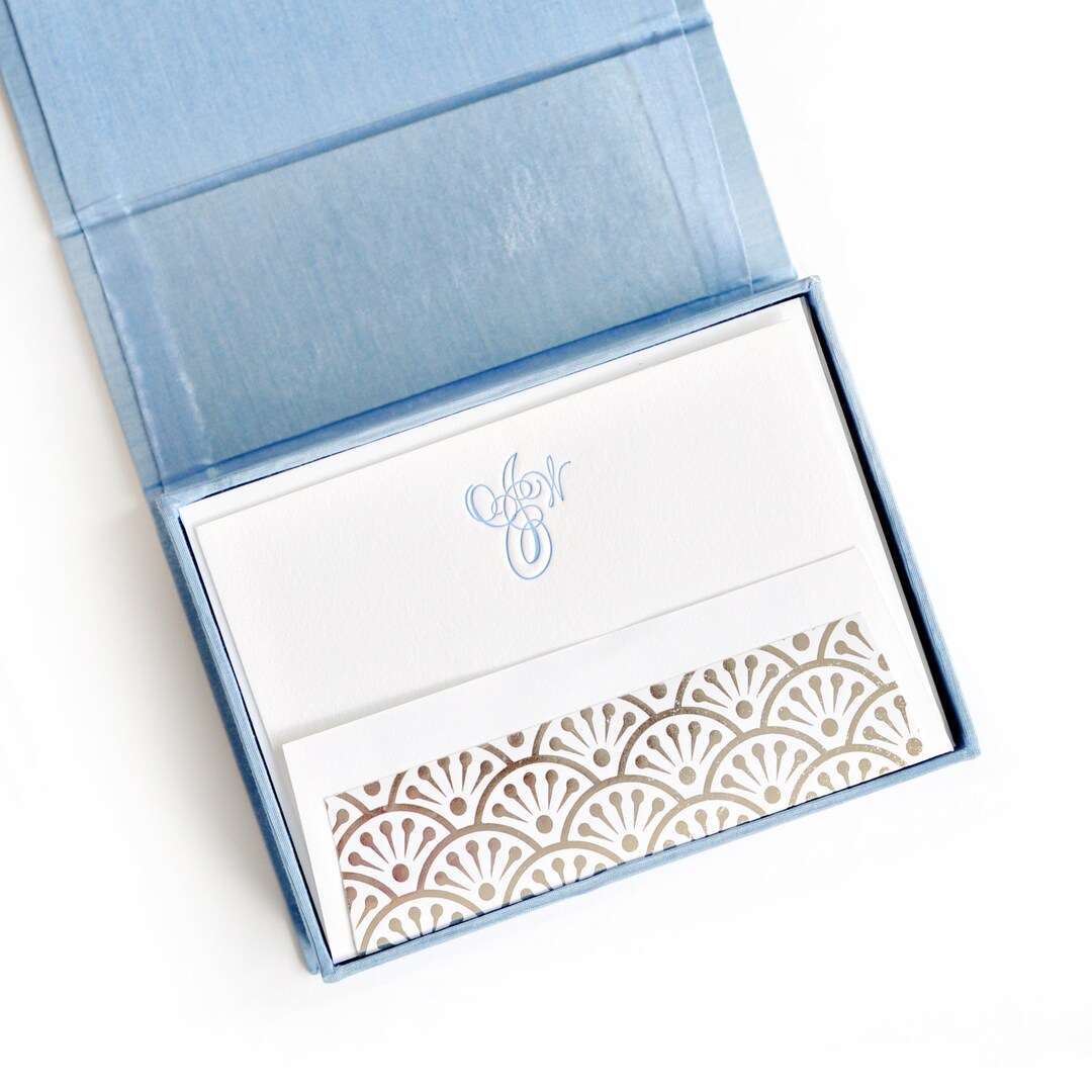 Personalized Petite Light Blue Letterpress Silk Stationery Box - P20 ...