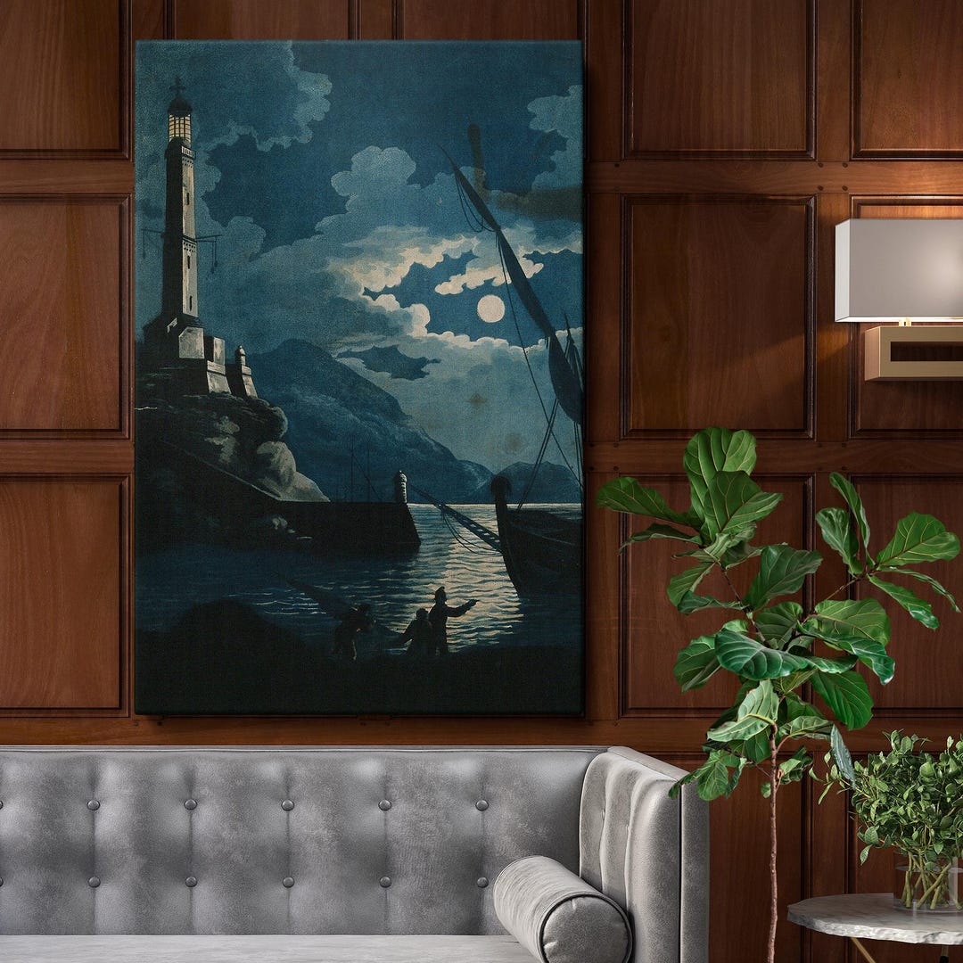 The Lighthouse of Genoa at Night Canvas Wall Art – 1800 Vintage ...
