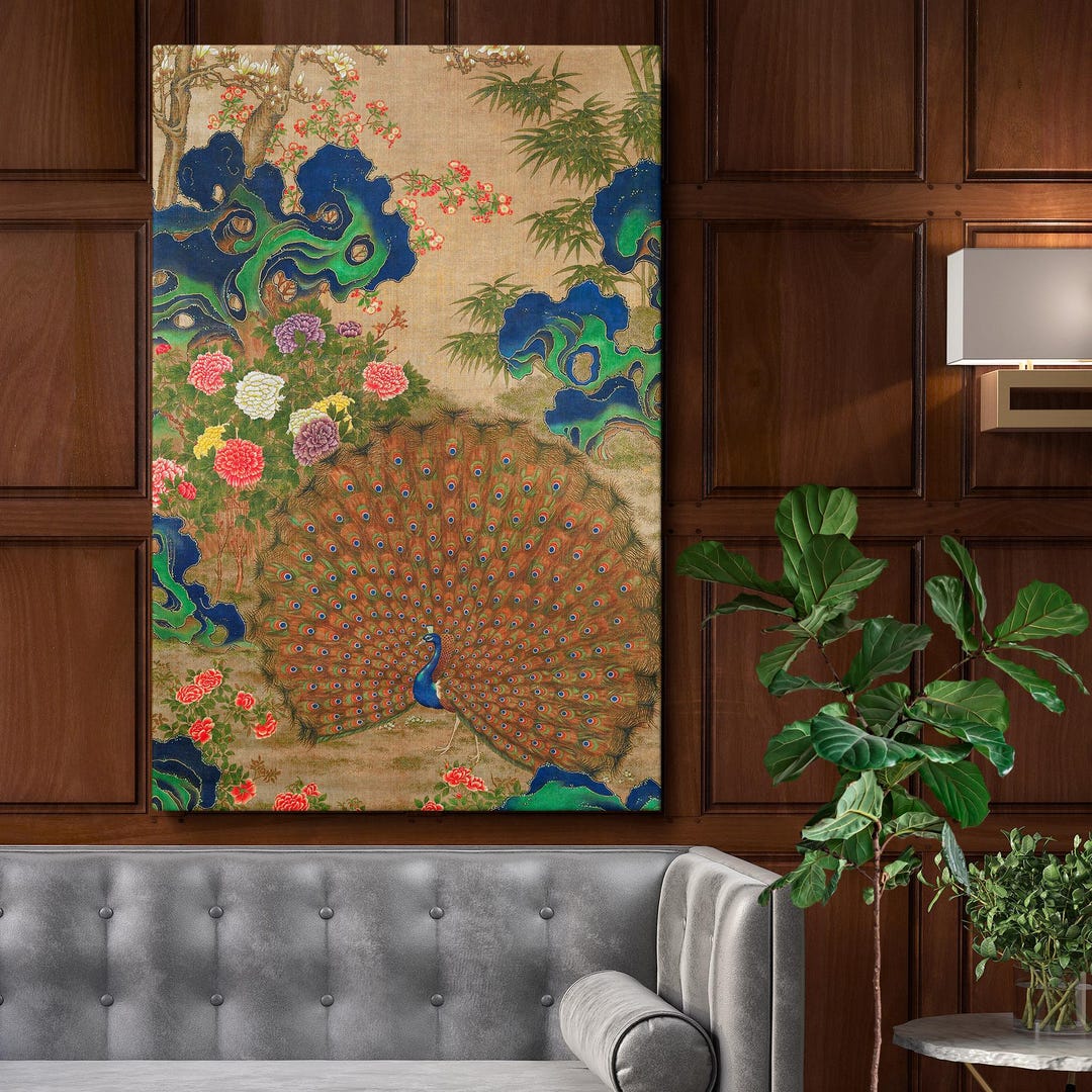 Chinese Peacock and Flowers Canvas Wall Print – 17th Century Vintage ...