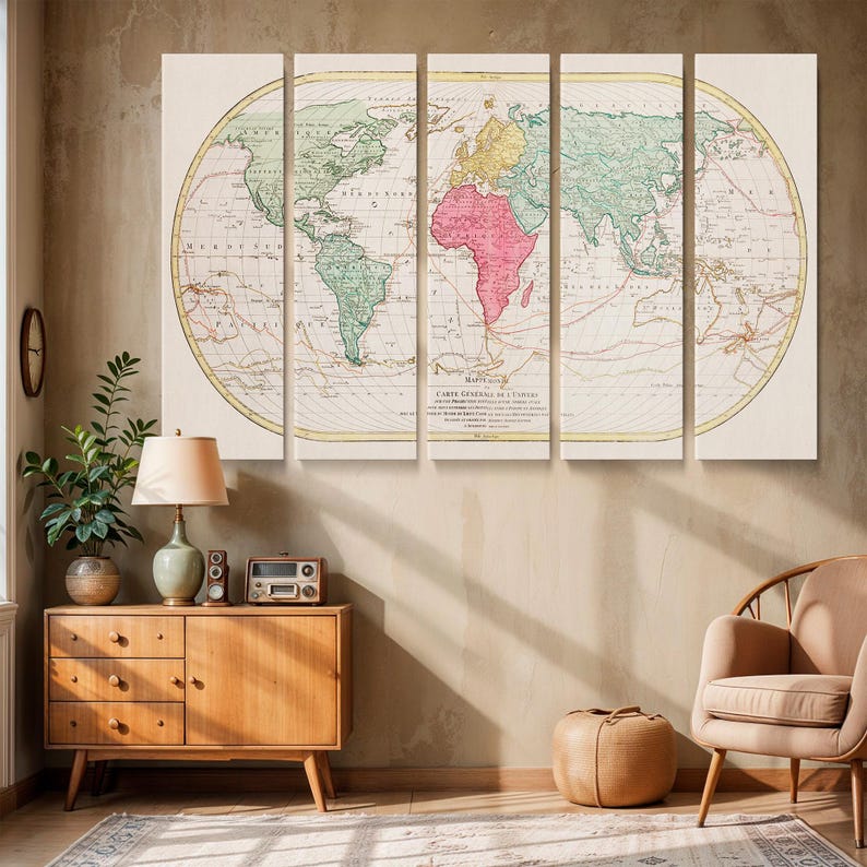 Mappe Monde 1782 Vintage World Map Wall Canvas by Mathieu Albert Lotter ...