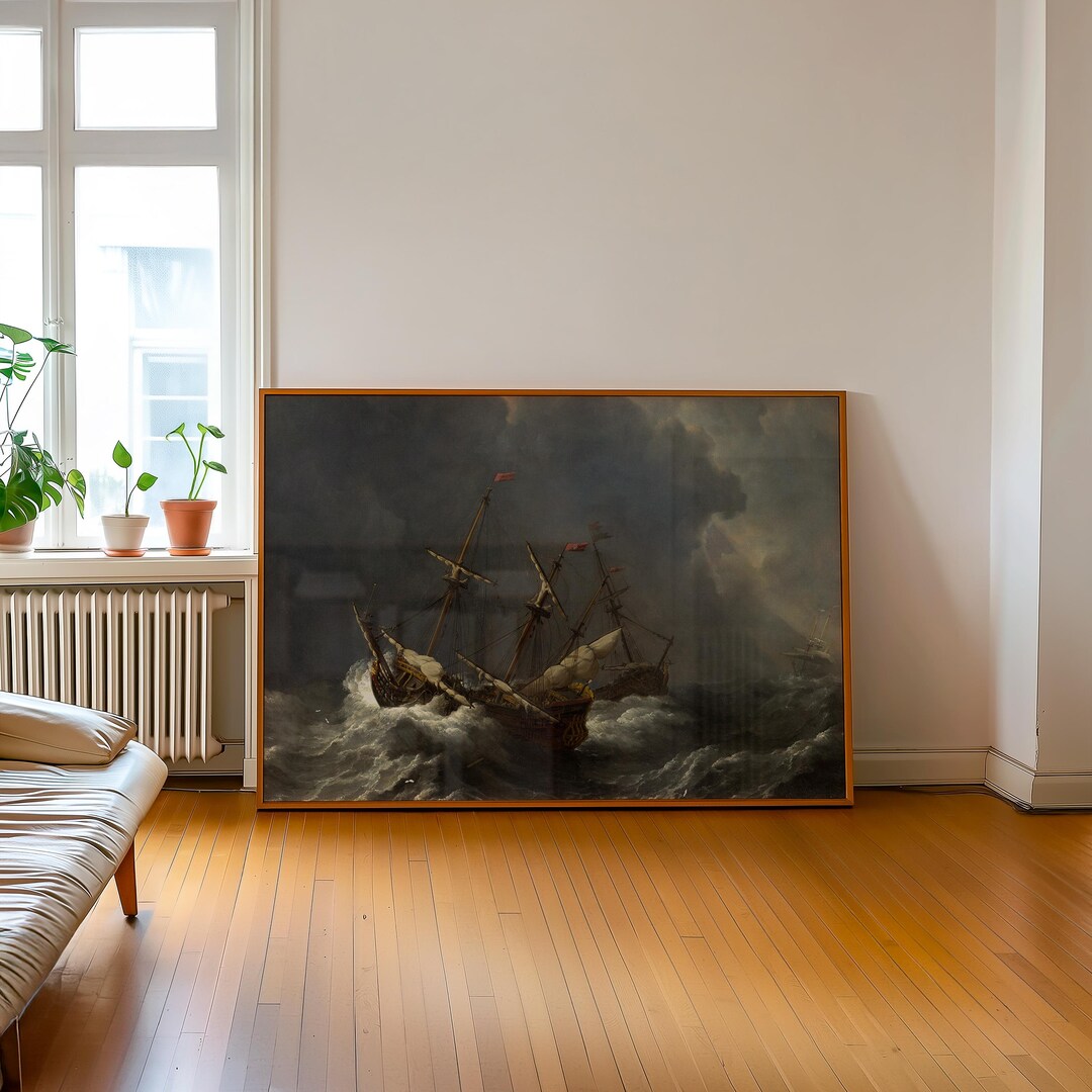 Three Ships in a Gale by Willem Van De Velde Dutch Maritime Storm Scene ...