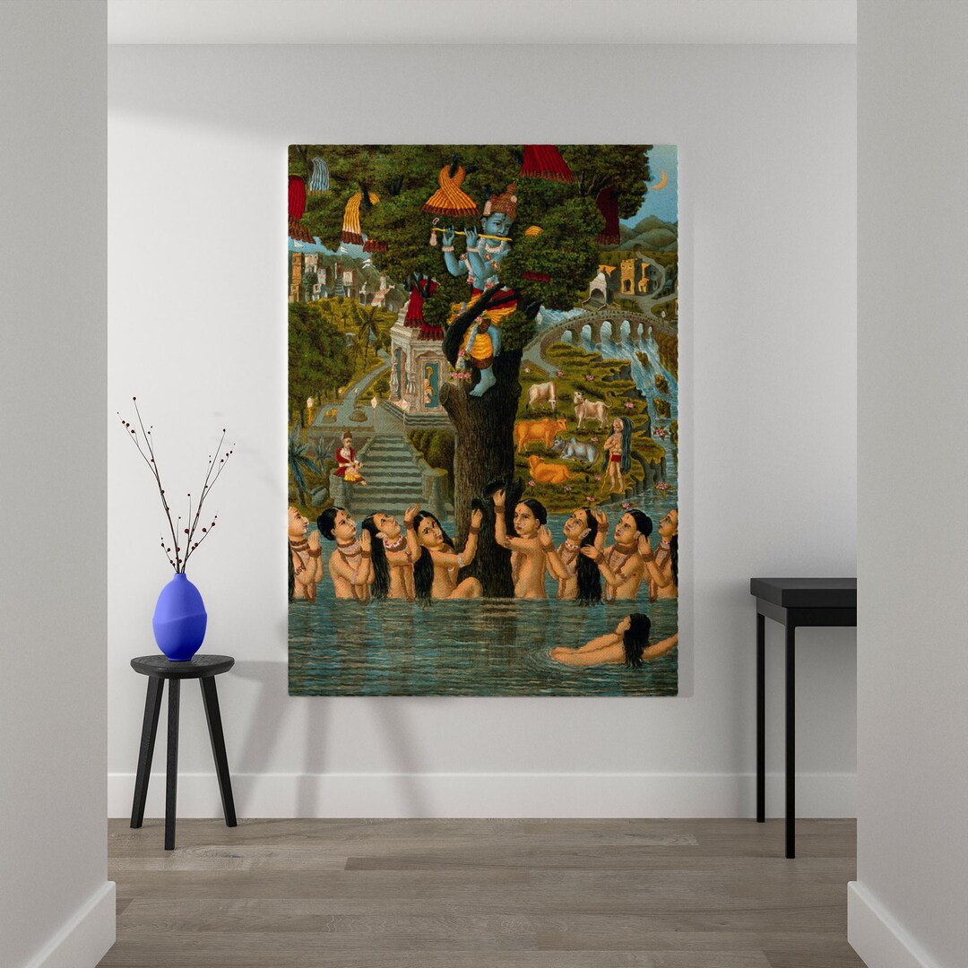 Lord Krishna Wall Canvas Art - Traditional Indian Painting Playing ...