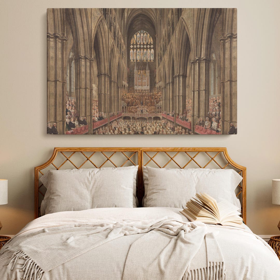 Church Interior Wall Canvas - Vintage Architectural Painting, Antique ...