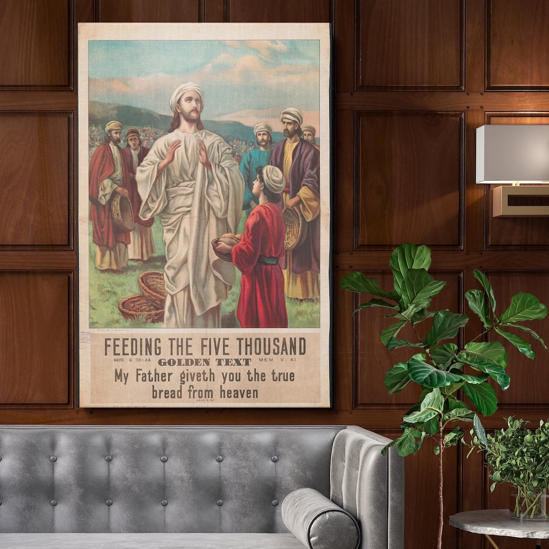 Feeding the Five Thousand Framed Canvas Wall Art – Biblical Miracle of ...