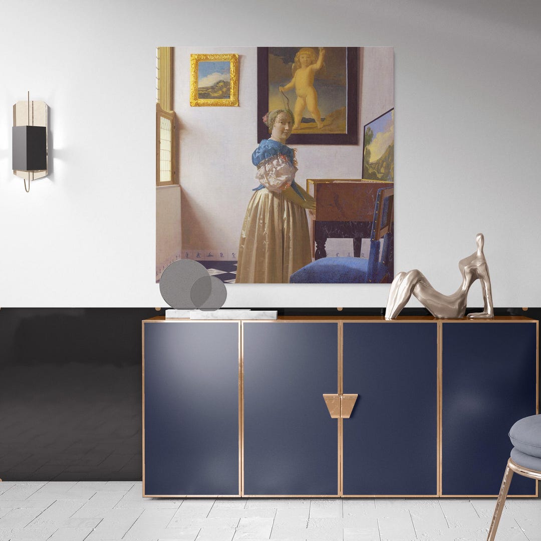 Lady Standing at a Virginal Canvas Wall Art - Vermeer Dutch Golden Age ...