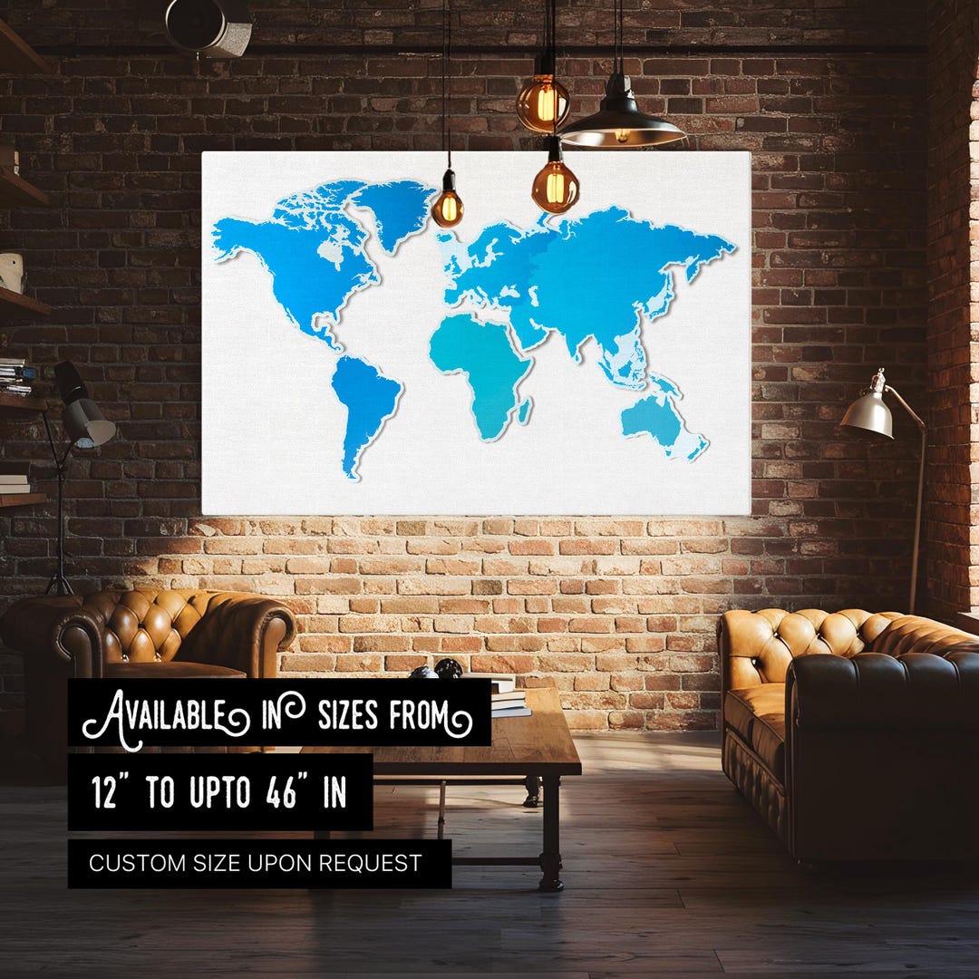 Free Blank Map of Asia Canvas Wall Art Featuring World Continents in ...