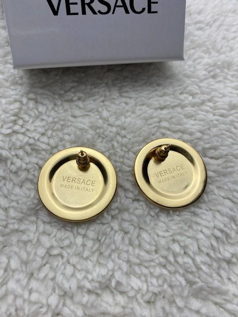 Vintage Versace Gold Finish Fashionable Medusa Head Stud Earrings Retro ...
