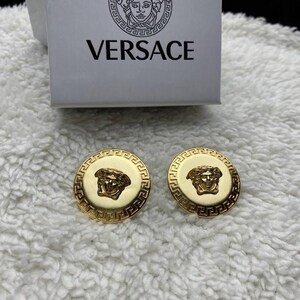 Vintage Versace Gold Finish Fashionable Medusa Head Stud Earrings Retro ...