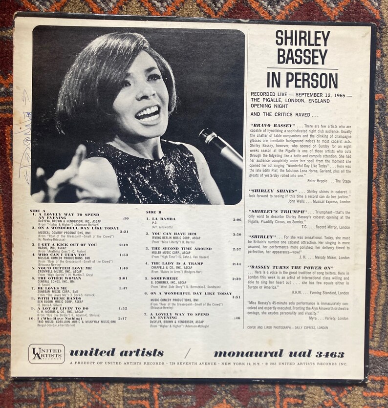 Shirley Bassey “in Person” Vinyl Record Album 1965 - Etsy