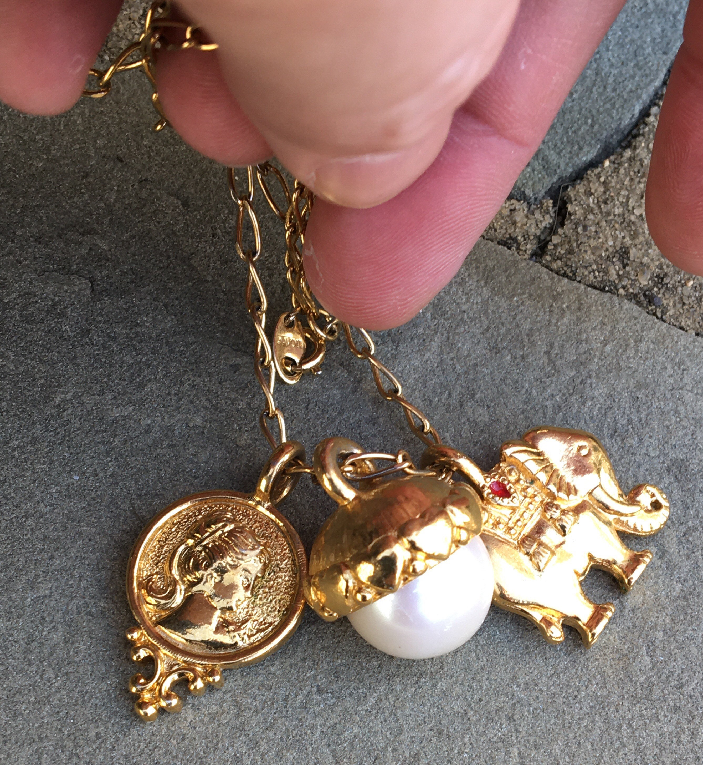 Signed Avon Three Charm Gold Tone Necklace: Elephant Acorn | Etsy