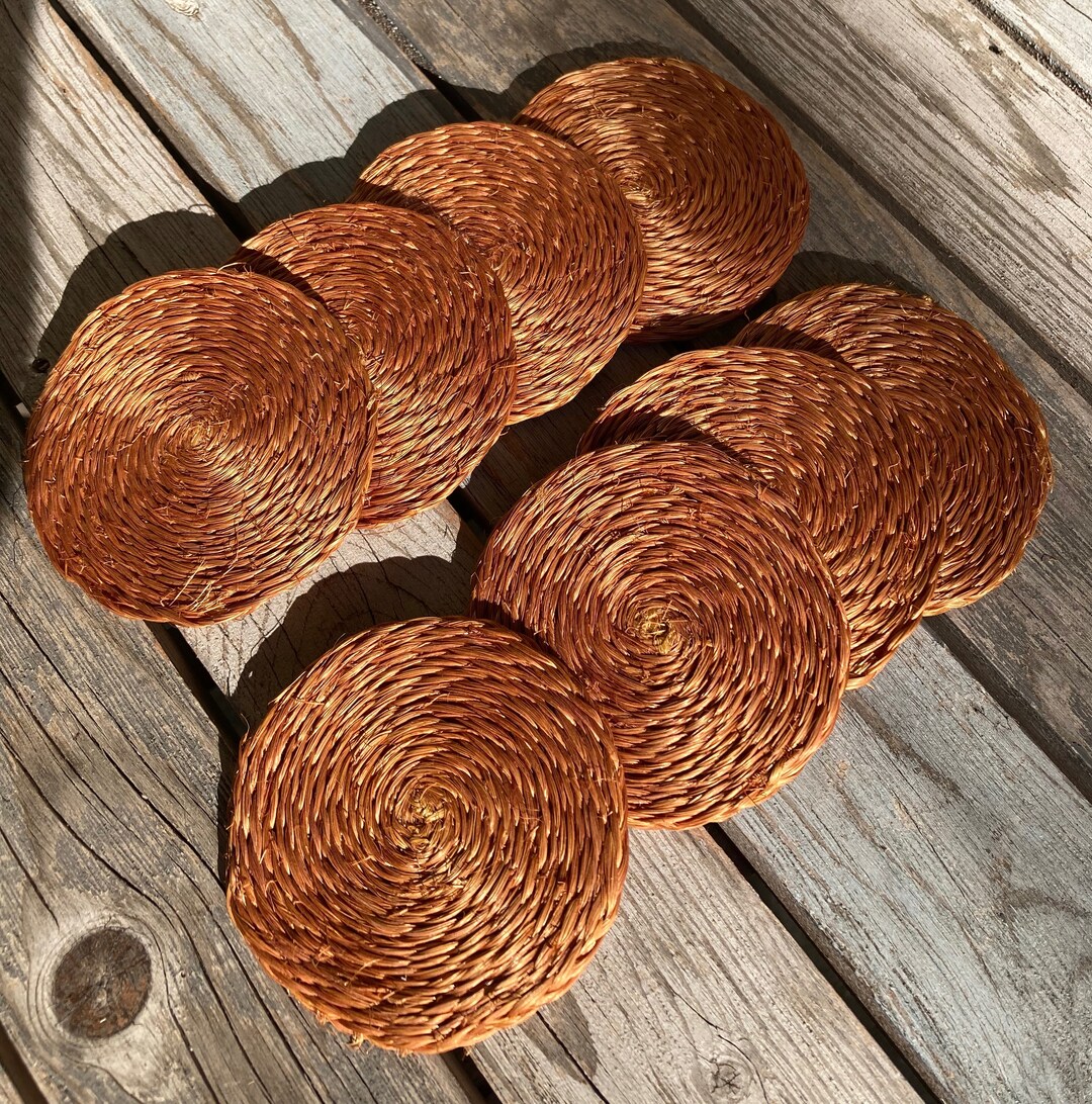 Set of 8 Wicker Raffia Trivet Coasters - Etsy