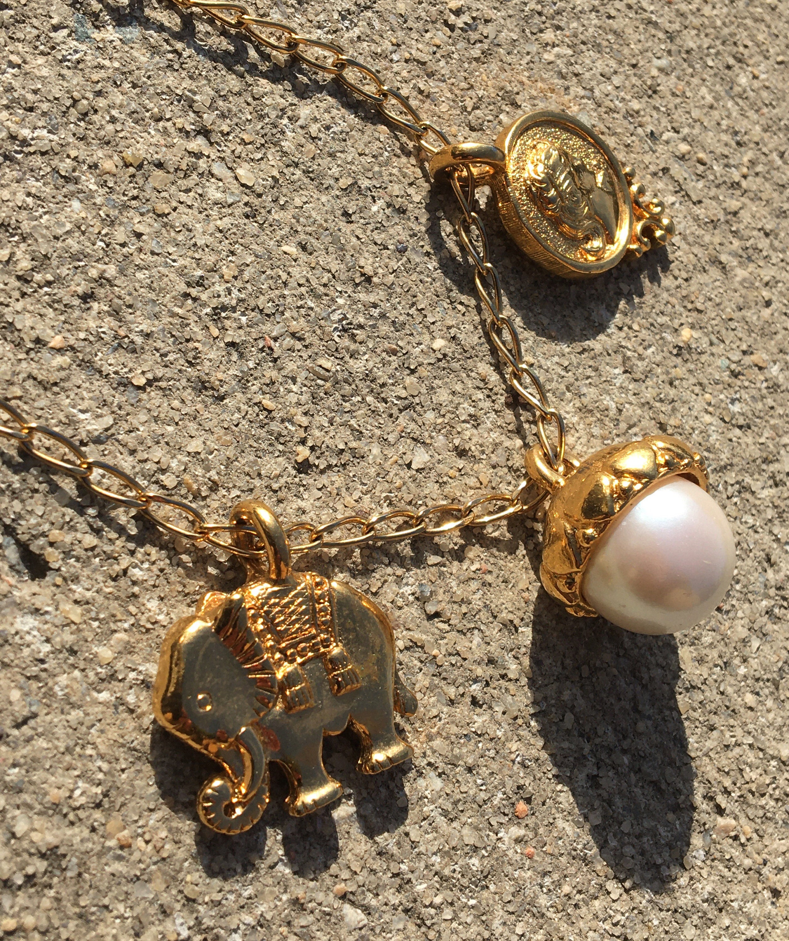 Signed Avon Three Charm Gold Tone Necklace: Elephant Acorn | Etsy