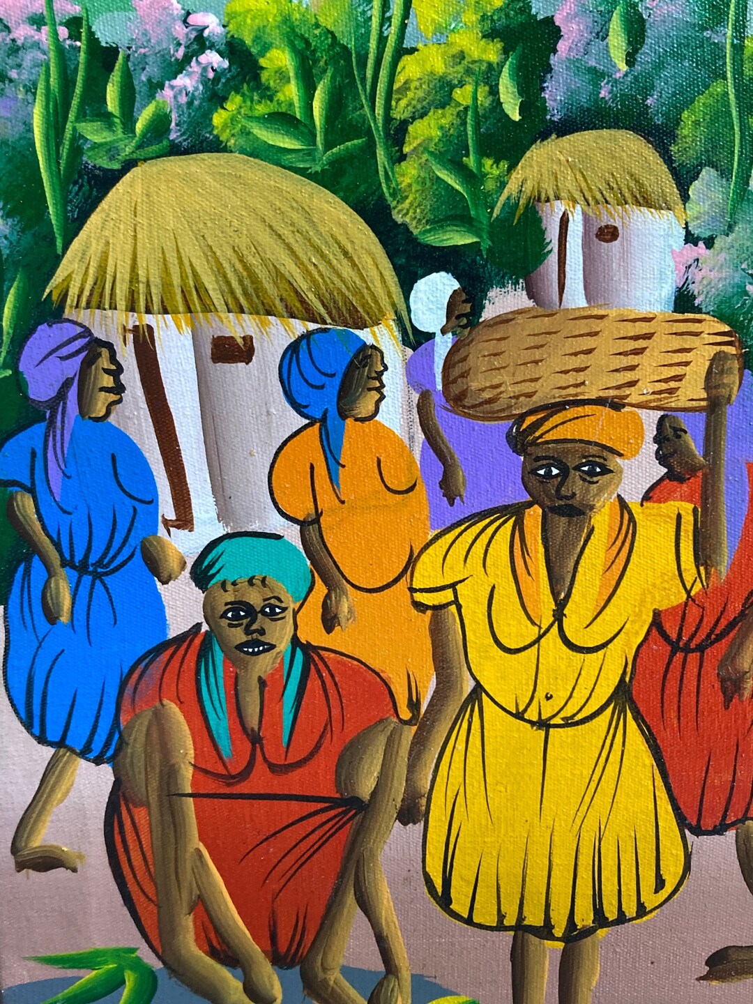 Vintage Signed MJ Roland Haitian Village Folk Art Painting - Etsy