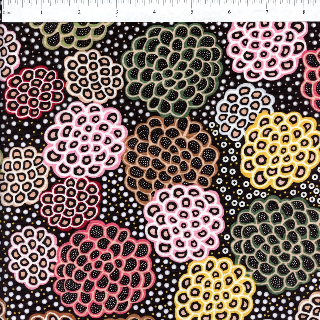 Dancing Flowers in Black by June Smith for M & S Textiles Australia ...