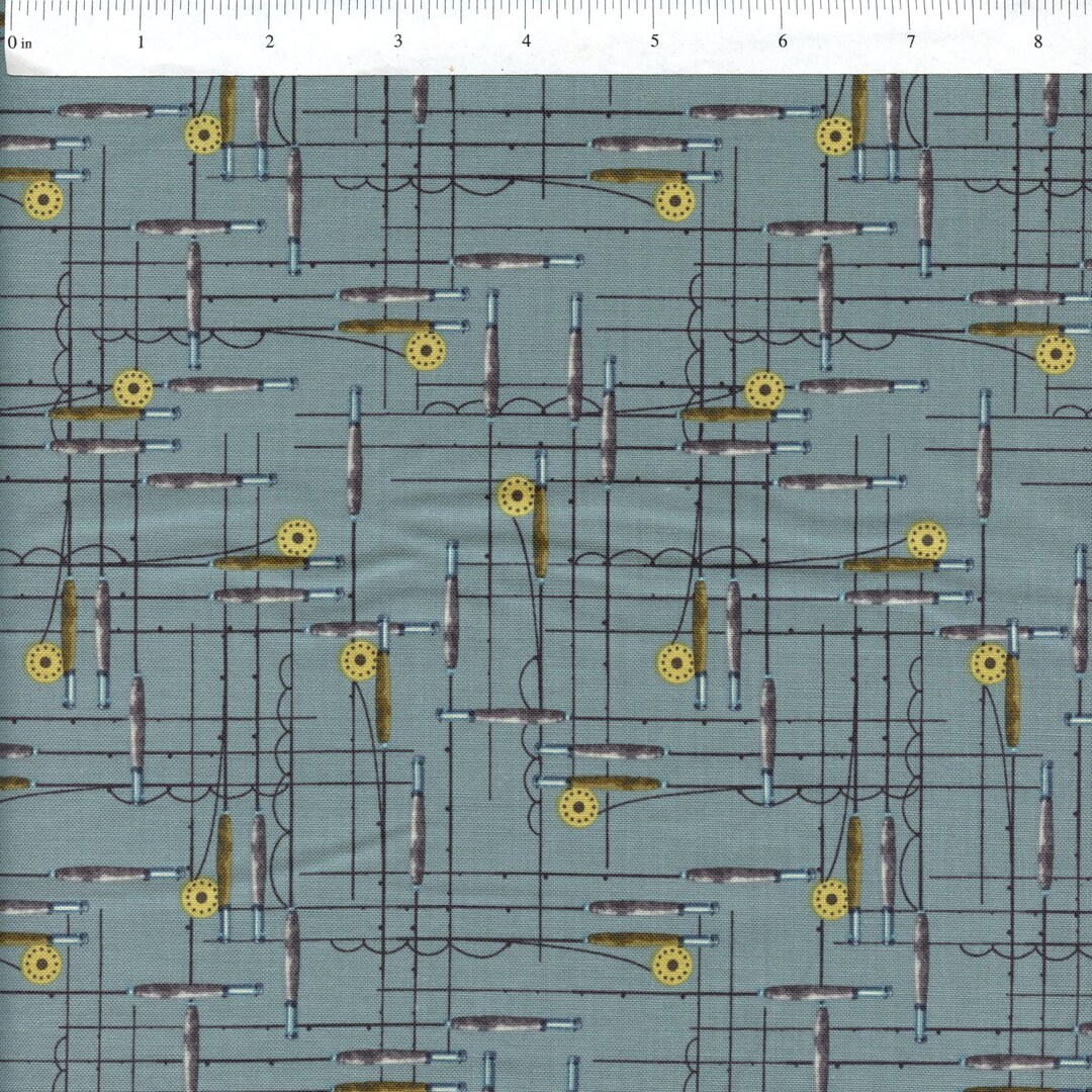 River Rhythms Fishing Rods in Lake by Judy Gauthier for Studio E Fabrics - Sold in Half Yard ...