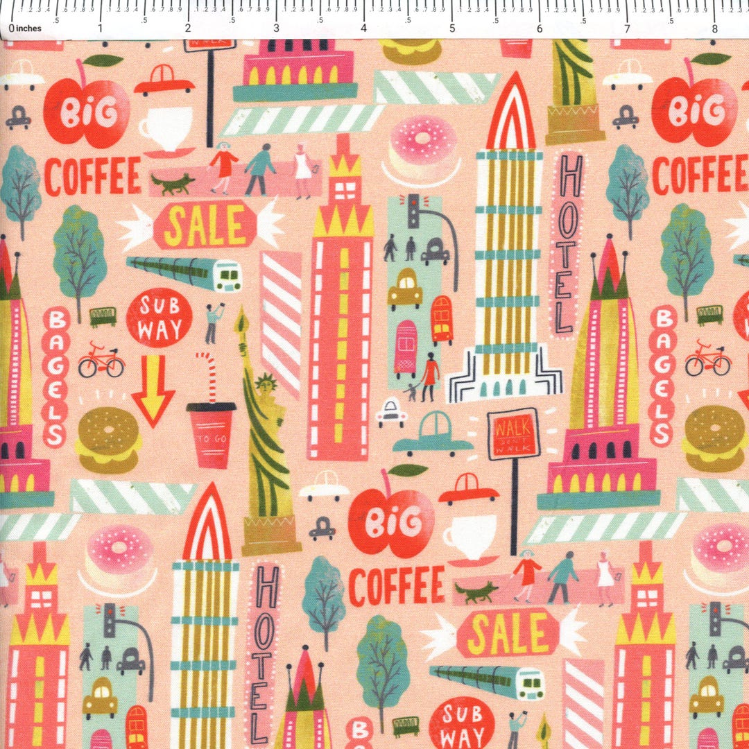 City Life Buzzing Streets in Pink - Sold in Half Yard Increments - Etsy