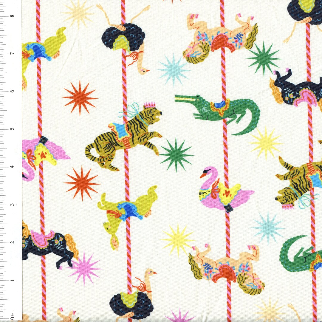 Ticket to Ride Carousel in Pearl by Faye Guanipa for Dear Stella Fabrics Sold in Half Yard ...