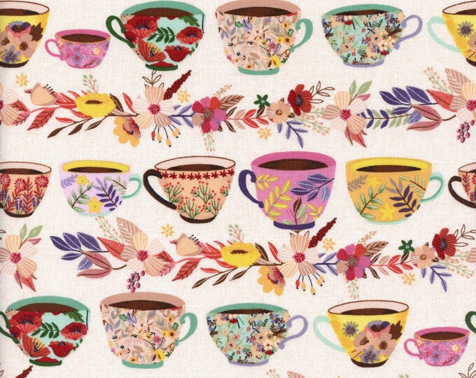 Sold by the Half Yard Autumn Friends Fall Mugs in Pink by Mia Charro ...