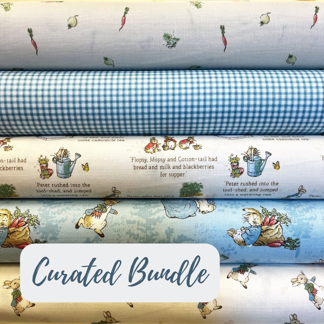 The Tale of Peter Rabbit Licensed Fat Quarter Bundle in Blue by Riley ...