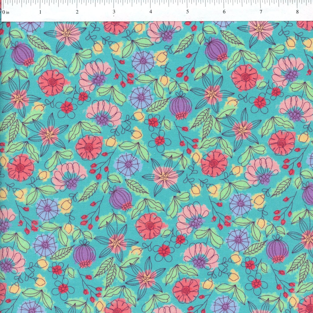 Sold by the Half Yard Glorious Garden Small Floral in Aqua by QT ...