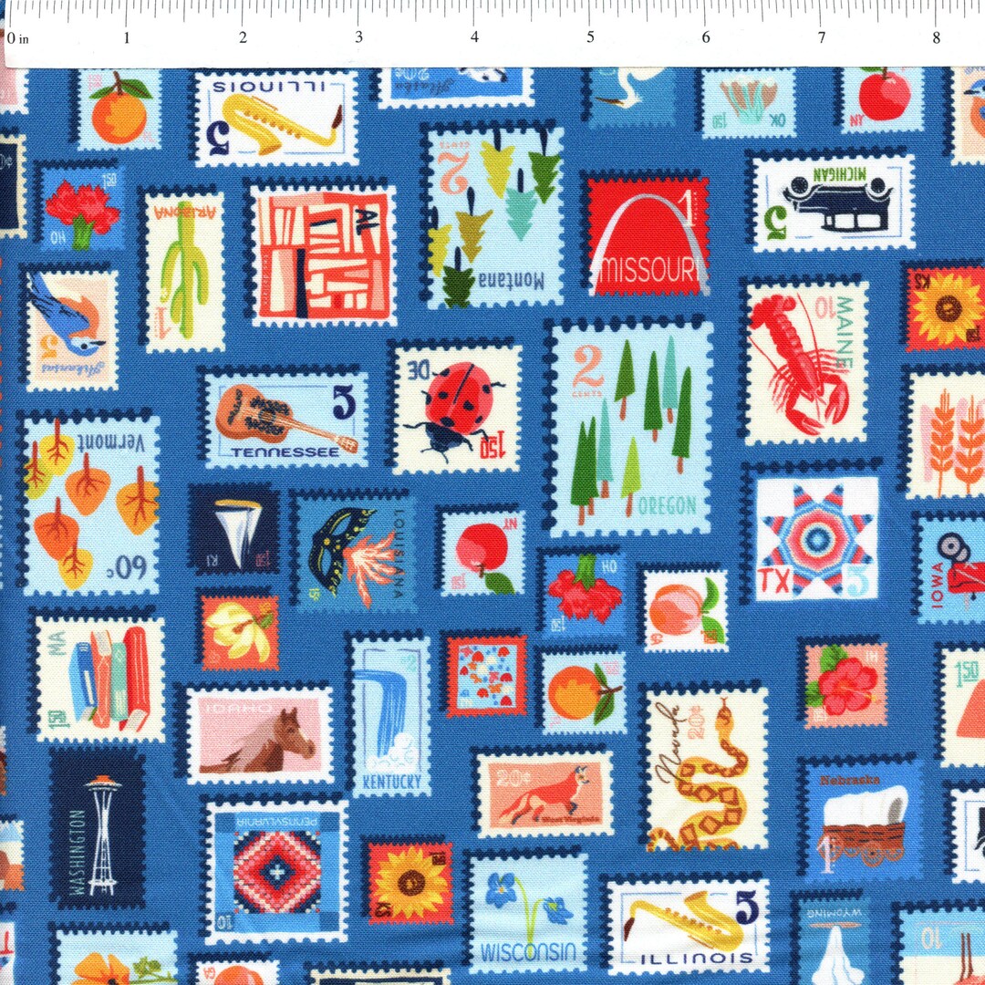 Cross Country Stamps in Blue by Tamara Kate for Windham Fabrics - Sold ...
