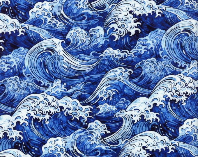 Ocean Blues Ocean Waves in Blue by Morris Creative Group for QT Fabrics ...