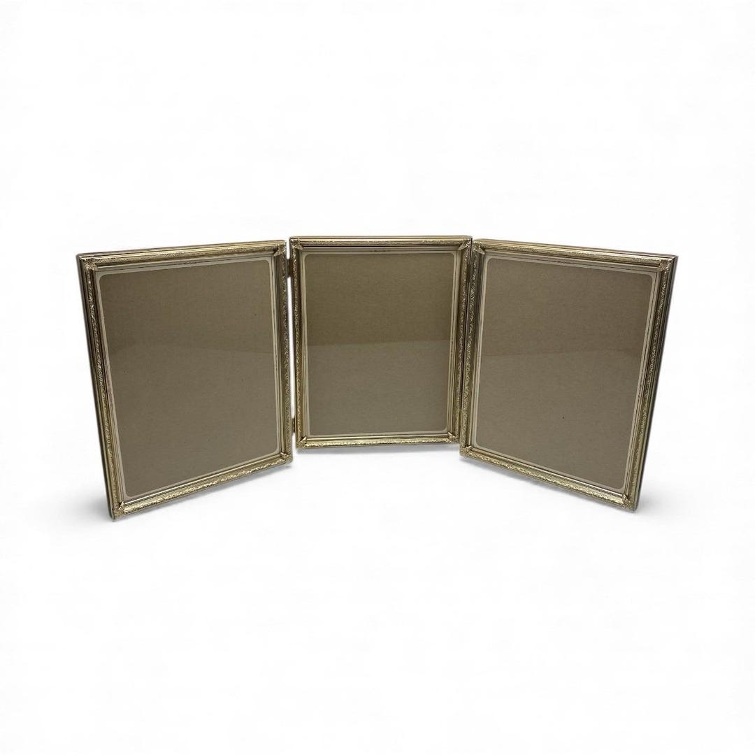 Mid Century Brass Tri-fold Hinged Frame 8 X 10 Ornate Fold Flat Hinges ...