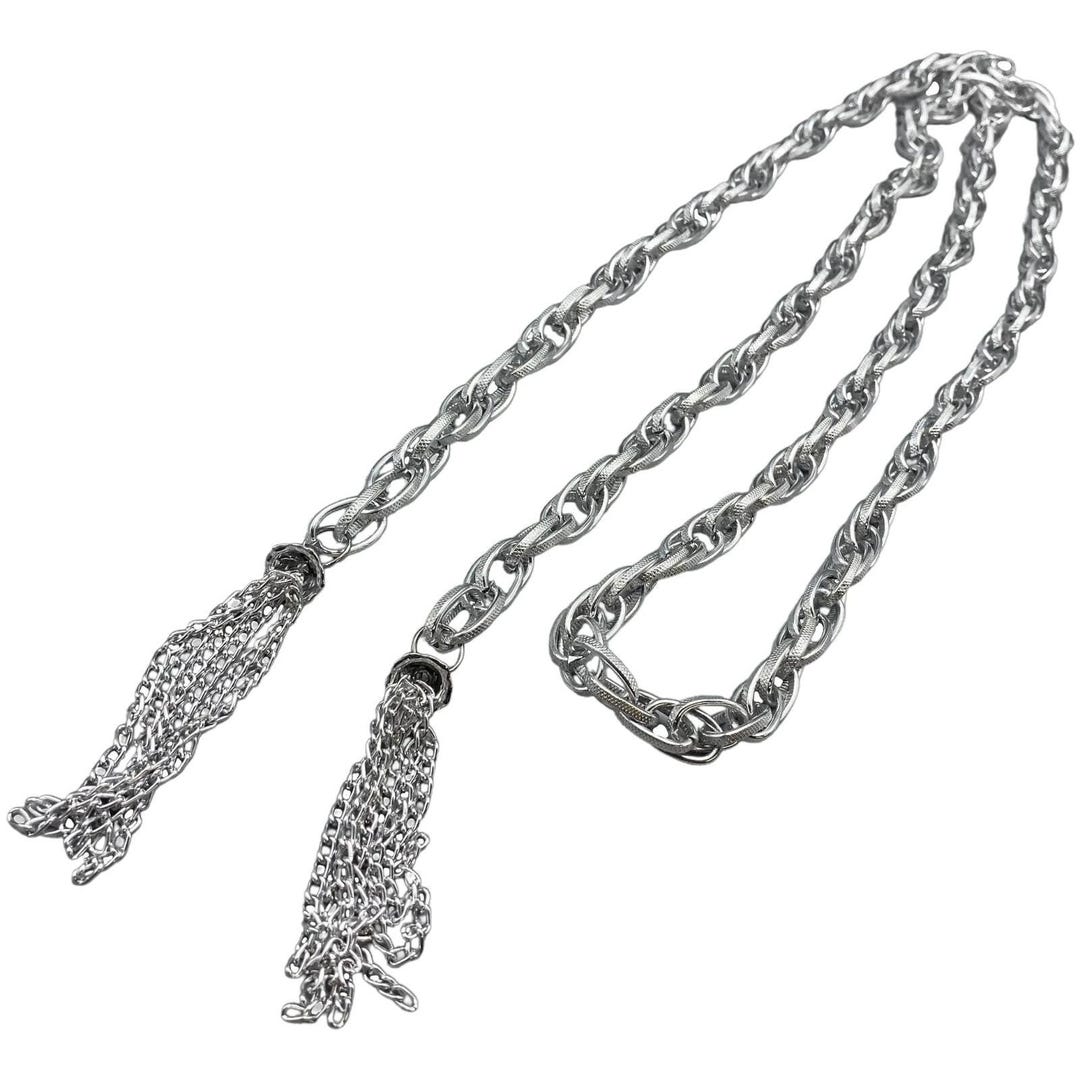 Vintage Aluminum Long Tassel Lariat Chain Necklace or Belt 60in Silver ...
