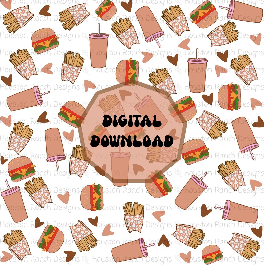 Neutral Color Fast Food Seamless Pattern | Burger and Fries Pattern ...