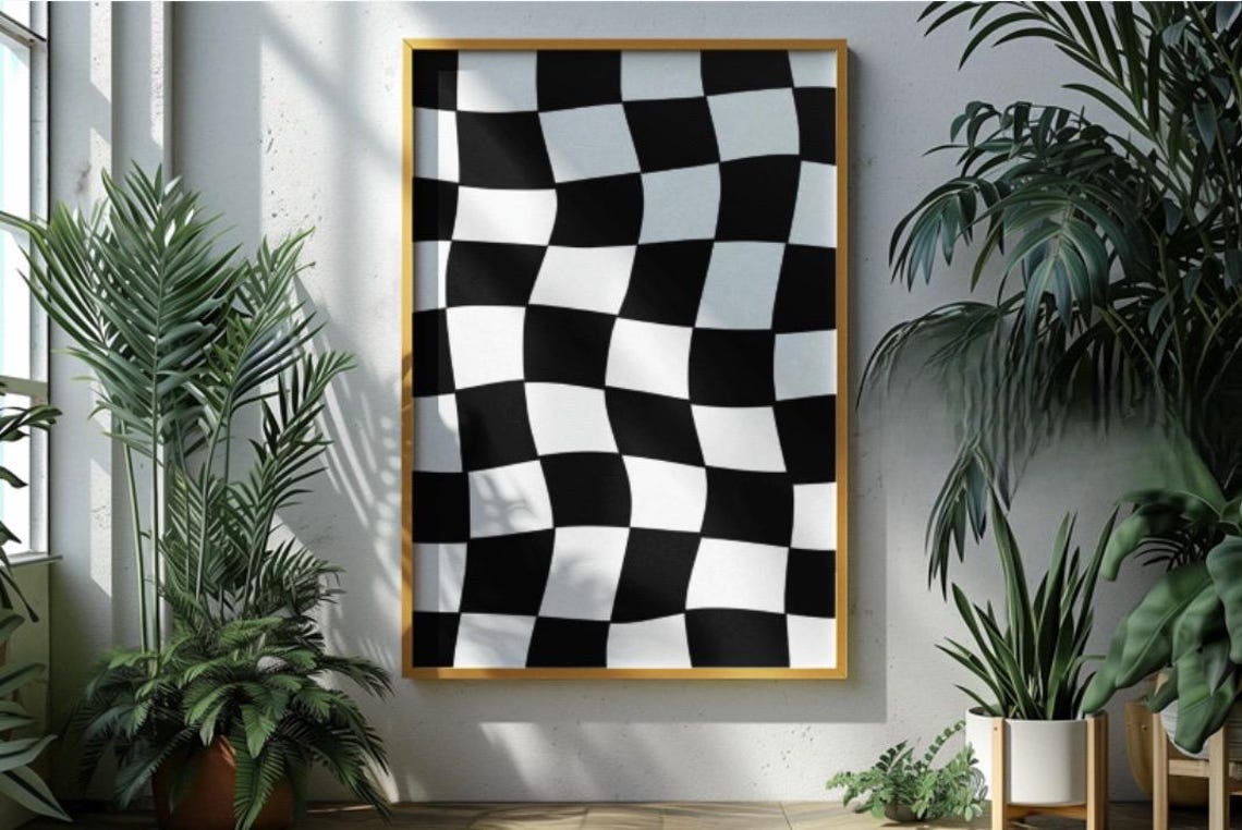 Checkered Wall Art, Black Checkered Art Print, Retro Funky Poster ...