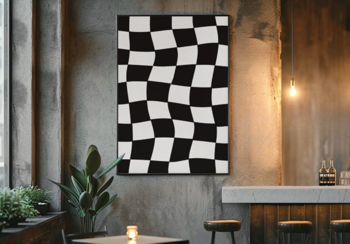 Checkered Wall Art, Black Checkered Art Print, Retro Funky Poster ...