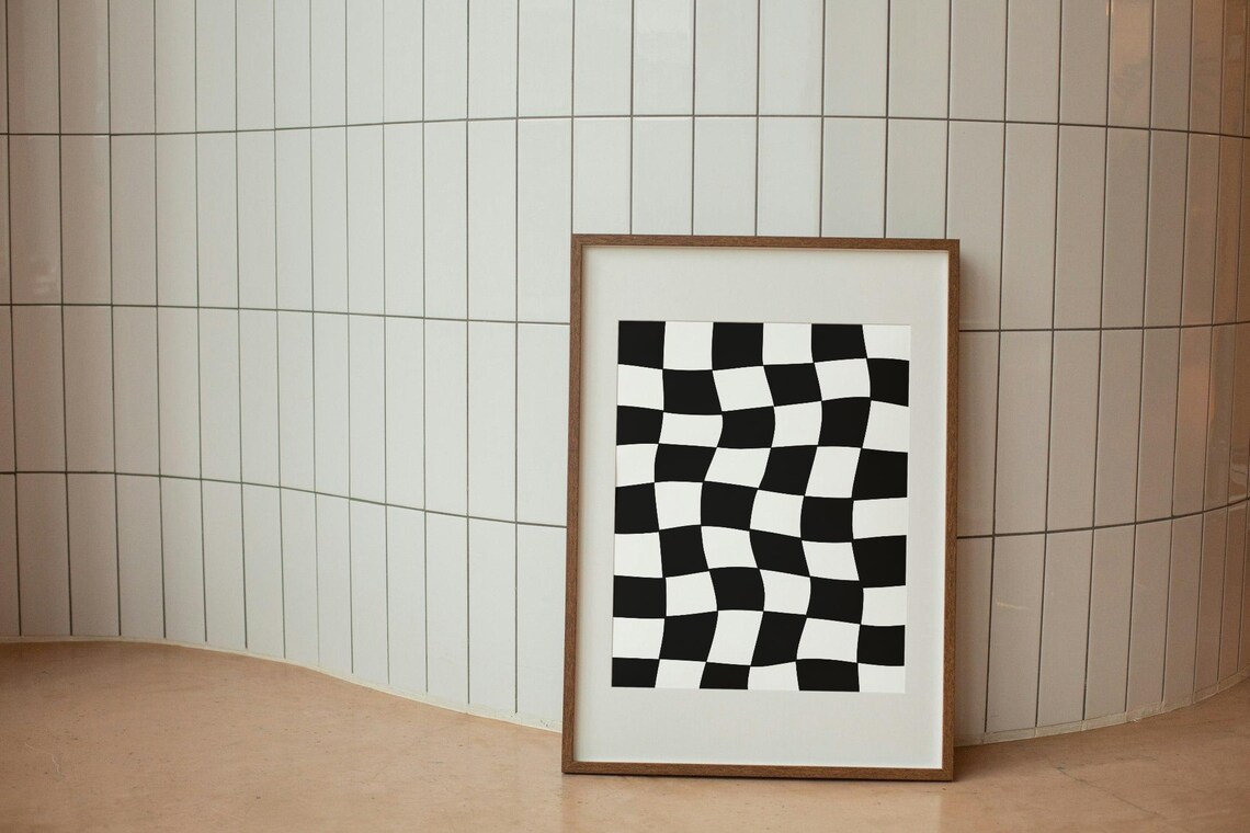 Checkered Wall Art, Black Checkered Art Print, Retro Funky Poster ...