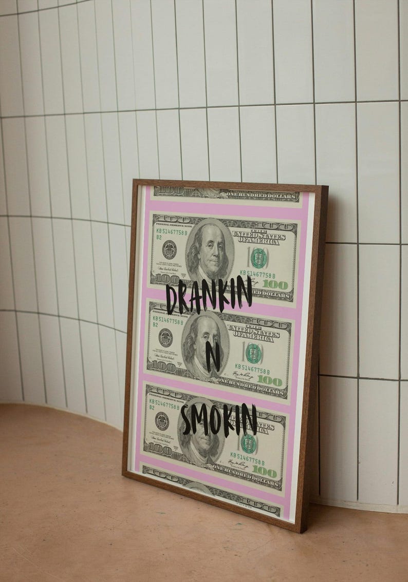 100 Dollar Printable Wall Art, One Hundred Dollar Bill Poster, Trendy ...