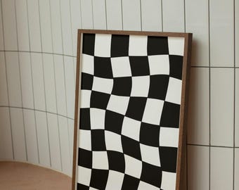 Checkered Wall Art, Blue Checkered Art Print, Retro Funky Poster, Blue ...