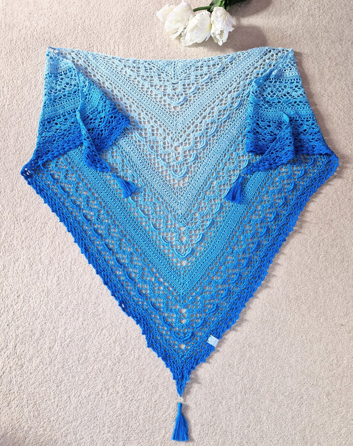 Handmade Ombre Blue Crochet Shawl – Embrace the Serenity of Summer ...