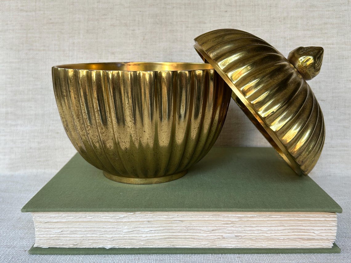 Vintage C.1960's Mid-century Solid Brass Fluted, Lidded Cachepot/urn ...