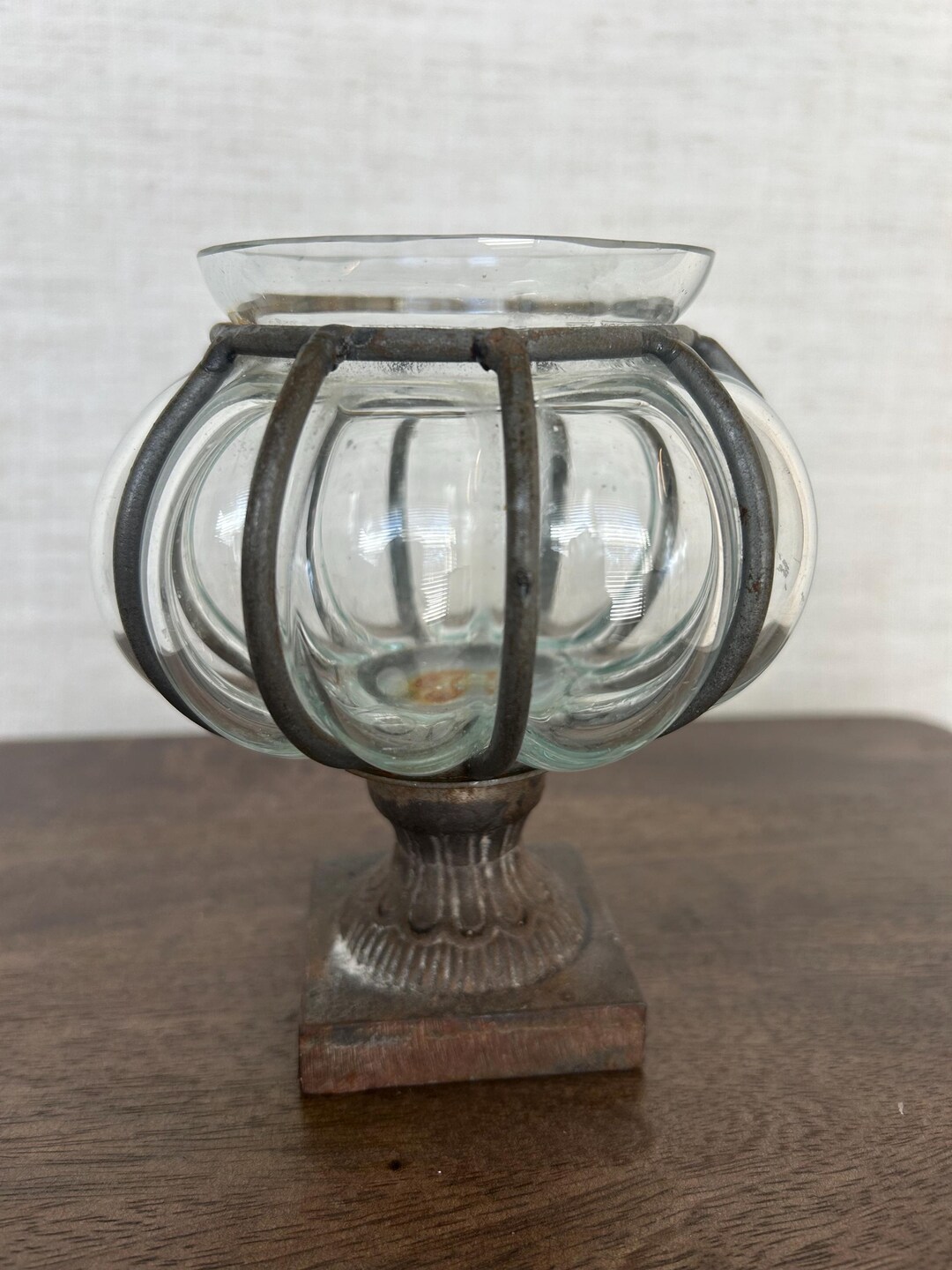 Vintage Caged Glass Wrought Iron Pedestal Vase or Candleholder - Etsy
